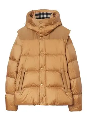 Burberry Padded Long Sleeve Hooded Jacket With Removable Sleeves - Nude