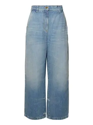 Palm Angels Wide Leg Distressed Jeans - Blue