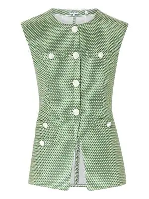 Veronica Beard Round Collar Sleeveless Vest With Pattern - Green