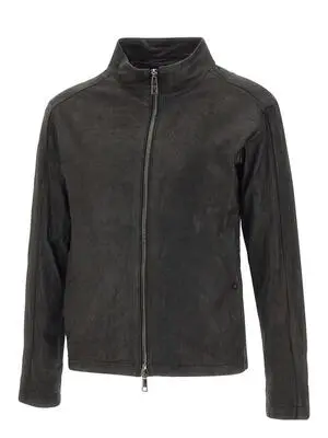 GIORGIO BRATO Stand Collar Zip Leather Jacket - Black