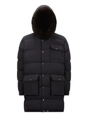 Moncler Rowan Long Parka With Fur Hood Trim - Night Blue