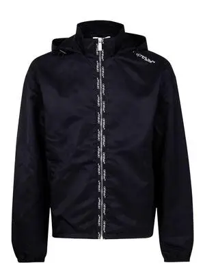 Off-White Zip-up Hooded Logo Tape Jacket - Black
