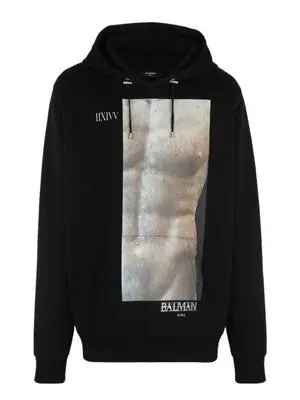 Balmain Graphic Print Hoodie - Black