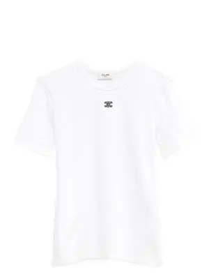 Celine Triomphe T-shirt In Ribbed Cotton Jersey - White