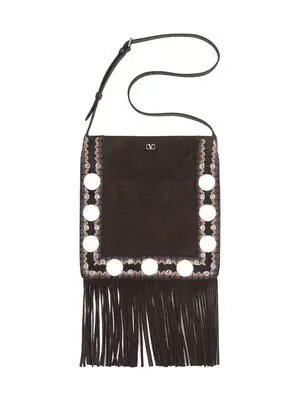 Valentino Garavani Nellcôte Vlogo Signature Fringed Shoulder Bag - Black