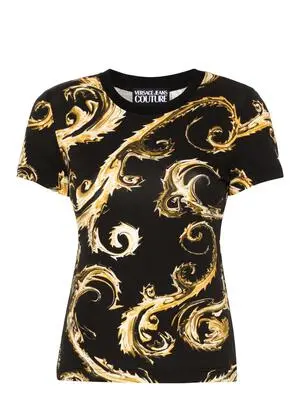 Versace Crewneck T-shirt With Baroque Print - Black