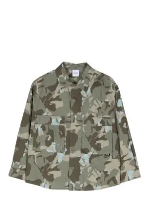 Aspesi Camouflage-print Two-pocket Shirt With Logo Detail - Gray
