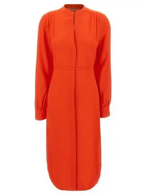 Hugo Boss Long-sleeved Belted Midi Dress - Red