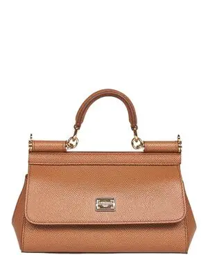 Dolce & Gabbana Dolce & Gabbana Small Sicily Handbag With Logo Plaque Caramel Color