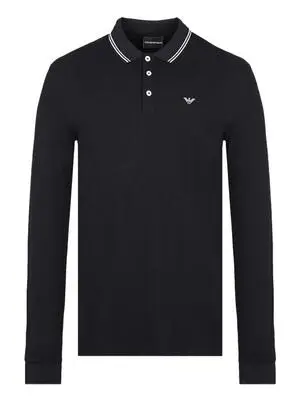 Emporio Armani Logo Long-sleeved Polo Shirt - Black