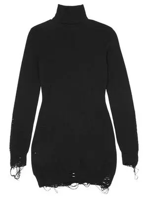 MAISON MARGIELA Ribbed Distressed Turtleneck Mini Dress - Black