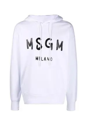 MSGM Logo Printed Drawstring Hoodie - White