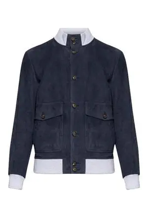 Eleventy Flap Pocket Suede Jacket - Navy