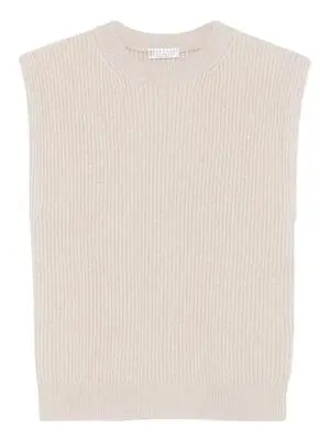 Brunello Cucinelli Ribbed Knit Sleeveless Vest - White