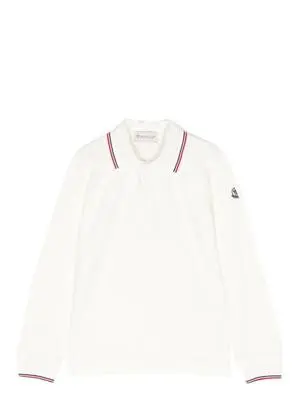 Moncler Long Sleeve Polo Shirt With Logo Patch - White