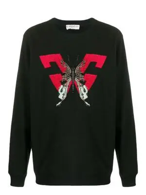 Givenchy Butterfly Motif Crewneck Sweater - Black