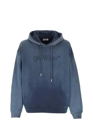 Off-White Logo Printed Drawstring Hoodie - Blue