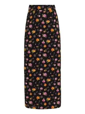 Dolce & Gabbana Rose Print Midi Skirt - Black