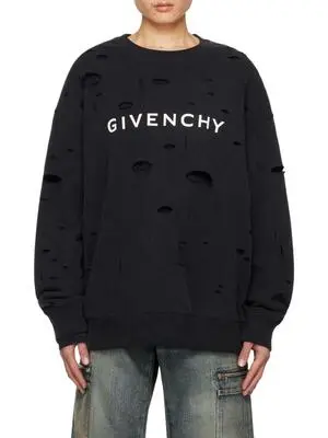 Givenchy Distressed Logo Crewneck Sweatshirt - Faded Black