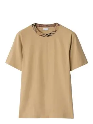 Burberry Burberry Checked-Trim Crewneck T-Shirt Flax