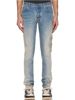 Amiri Ma Appliqué Slim Fit Jeans - Grey Indigo