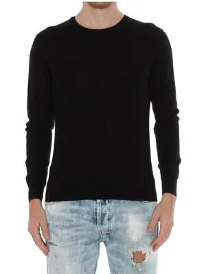 HOSIO Long-sleeved Crewneck Knitted Jumper - Black
