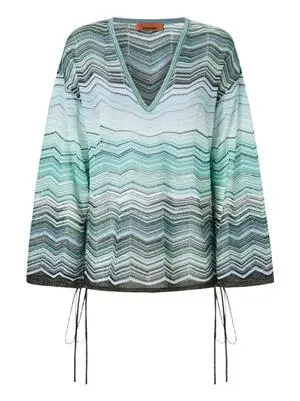 Missoni Chevron Sequined Lamé Blouse - Green  Brown