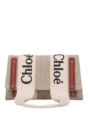 Chloé Logo Embroidered Flap Shoulder Bag - Nude