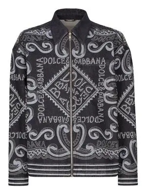Dolce & Gabbana Dolce Gabbana Logo Printed Zipped Overshirt - Black