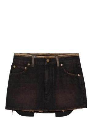 SIMKHAI Simkhai Sally Denim Mini Skirt With Leather Details