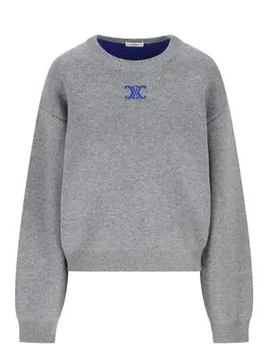 Celine Crewneck Sweater In Cashmere With Patterned Detail - Grey