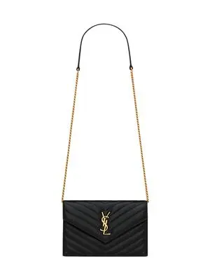 Saint Laurent Cassandre Envelope Chain Wallet - Black