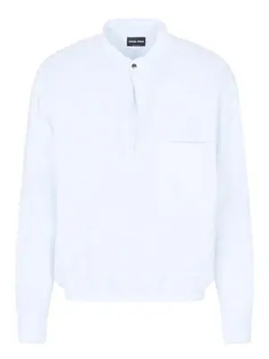 Giorgio Armani Band-collar Linen Shirt - Light Blue