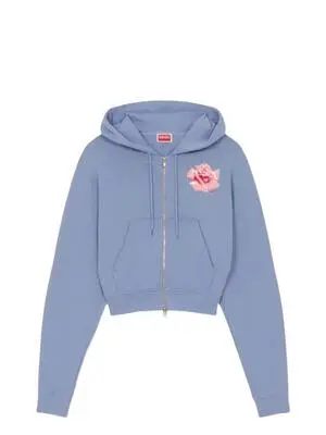 Kenzo Rose Printed Zipped Hoodie - Blue