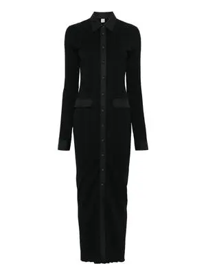 TOTEME Ribbed Knit Shirt Maxi Dress - Black
