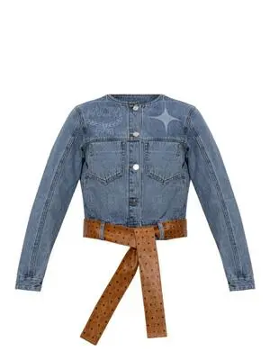 Mcm Denim Jacket With Designer Pattern Belt - Blue