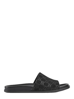 Gucci Logo Detailed Suede Slide Sandals - Black