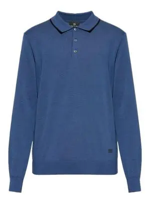 Paul Smith Logo Embroidered Knitted Polo Shirt - Blue