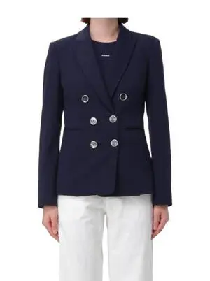 Pinko Full Milano-knit Blazer With Double-row Buttons - Blue