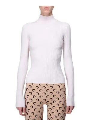 COURREGES Courrèges High Neck Ribbed Jumper With Embroidered Logo - White