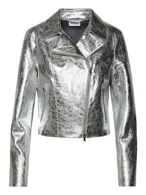 P.a.r.o.s.h Metallic Leather Biker Jacket - Gray