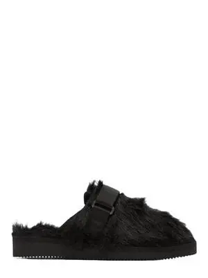 Suicoke Logo Furry Slip-on Slippers - Black
