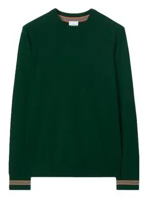 Burberry Wool Crew Neck Long Sleeve Sweater With Ribbed Trim - Dark Green
