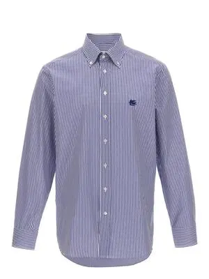 Etro Logo Embroidered Striped Shirt - Blue