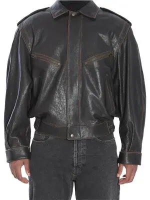 SAINT LAURENT Saint Laurent Leather Zip-Up Jacket With Peak Collar