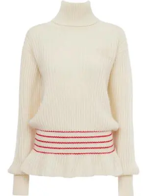 Chloé Oversized Logo Turtleneck Sweater With Ruffled Hem - Nude