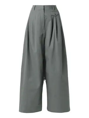 Tibi Pleated Cotton-twill Wide-leg Trousers - Gray
