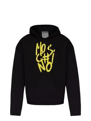 Moschino Printed Drawstring Hoodie - Black