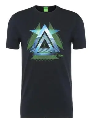 Hugo Boss Navy Blue Printed Stretch T-shirt - Black