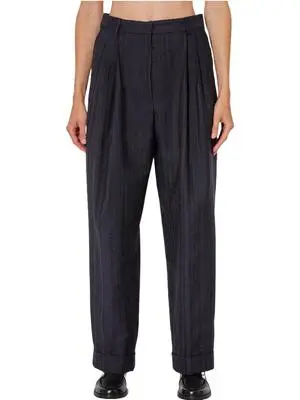 Dries Van Noten Belted Pleated Trousers - Navy Blue